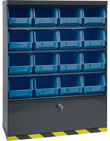 Závěsný regál s plastovými boxy BASIC a přihrádkou, 16 boxů