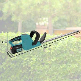Outsunny Elektrický nůžky na živý plot, akumulátorové elektrické nůžky na živý plot s délkou střihu 51 cm, motor, akumulátor, modrý