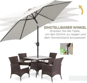 Outsunny Hliníkový Zahradní Slunečník Ø260x235 cm Sklopný Zahradní Parasol s Kličkou a 6 Kovovými Tyčemi pro Venkovní Terasu a Balkon Krémový