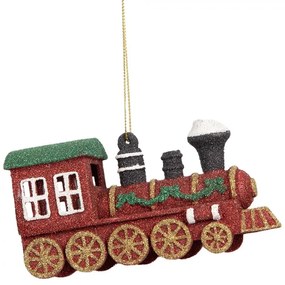 Červená vánoční ozdoba třpytivá lokomotiva – 12x4x7 cm