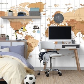 Tapeta béžová mapa světa na světlém pozadí - 150x100 cm