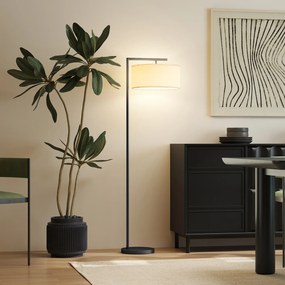 HOMCOM Stojací lampa, stojací svítidlo, objímka E27, černá, stínidlo z bílého textilu, nožní spínač, železo, 47 x 37 x 153 cm