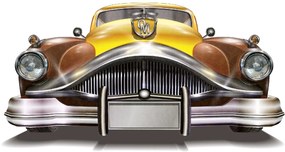 DIMEX | Samolepicí vliesová fototapeta na zeď Maska retro automobilu III. MA-5-2199 | 375 x 250 cm | bílá, žlutá, hnědá