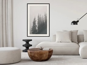 Plakát Vůně lesní mlhy - šedá krajina mlžných smrkových stromů