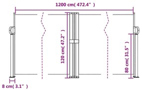 Zatahovací boční markýza antracitová 120 x 1 200 cm,  4004793