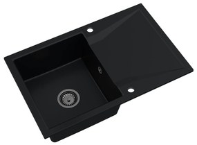 Sink Quality Obsidian, kuchyňský granitový dřez 790x500x210 mm + černý sifon, černá, SKQ-OBS.C.1KDO.XB
