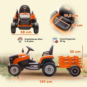 AIYAPLAY Elektrický dětský traktor, sedací traktor s dálkovým ovládáním, měkký start, pro děti ve věku 3-8 let, oranžový