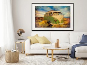 Plakát Retro autobus - kompozice mezi polními trávami s motoristickým motivem
