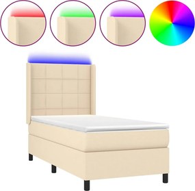 Box spring postel s matrací a LED krémová 90x200 cm textil 3138290