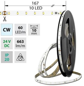 LED pásek McLED 24V studená bílá š=10mm IP20 6,5W/m 60LED/m SMD2835 ML-126.801.60.8