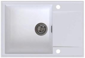 Sink Quality Sink55, kuchyňský granitový dřez 680x460x215 mm + grafitový sifon, bílá, SKQ-SINK.W.1KDO.XB