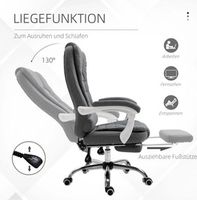 Kancelářská židle Vinsetto ergonomická kancelářská židle se sklopnou podnožkou, výškově nastavitelná a sklopná, kovově šedá pro pohodlí v domácí kanc…