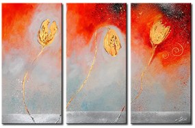 Obraz Probuzení léta (3-dílný) - abstrakce s zlatými tulipány