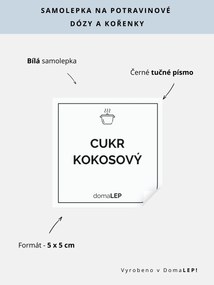 Samolepka na dózu CUKR KOKOSOVÝ – bílá, 5 × 5 cm, tučné písmo