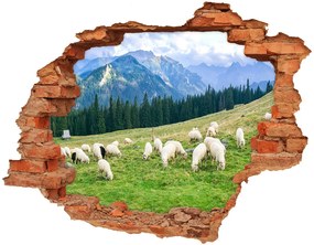 Wallmuralia Díra 3D ve zdi nálepka Ovce v Tatrách 90x70 cm