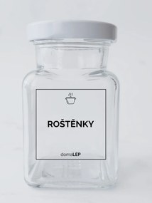 Samolepka na kořenky ROŠTĚNKY průhledná 5 × 5 cm tučné písmo