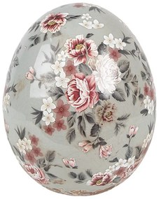 Zelená keramická dekorace vajíčko s květy Floria M - Ø 10*12 cm