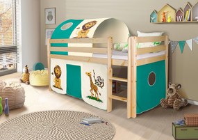 Dětská vyvýšená postel se skluzavkou přírodní - safari