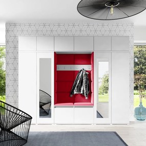 Eka Předsíňová stěna s čalouněnými panely Trinity 17 - Bílá / Rubínová 2324