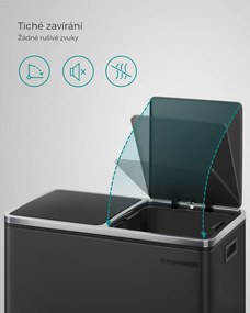 Koš na separování odpadu SORT, 2x30l+pytle na odpadky, černá/stříbrná SongmicsHome