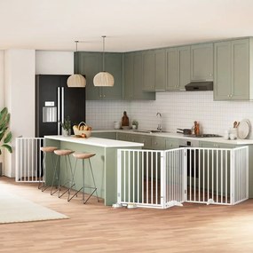 Zábrana pro psy s dvířky skládací 8 panelů bílá 640 cm topol 3155566