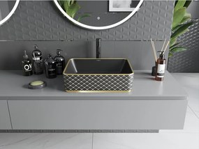 Mexen Catia, umyvadlo na desku 48x37x14 cm, černá matná-zlatý vzor, 21314879