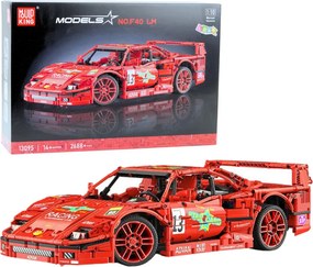 LEAN Toys Stavebnicové kostky – sportovní závodní auto, červené, měřítko 1:10, 2688 dílků