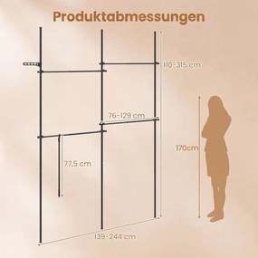 Costway Teleskopický tyčový stojan na oděvy Výškově a šířkově –