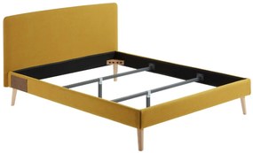 OnaDnes -20% Hořčicově žlutá látková dvoulůžková postel Kave Home Dyla 160 x 200 cm