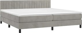 Box spring postel s matrací a LED světle šedá 200x200 cm samet 3134543