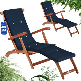 Zahradní lehátko Queen Mary® sada 2 ks akácie certifikace FSC® včetně Podsedák modrá