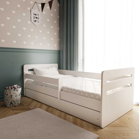 Benlemi Bílá postel pro děti TOMI s bočnicí Zvolte rozměr: 80x140 cm, Zvolte matraci: Bez matrace, Zvolte šuplík: Se šuplíkem
