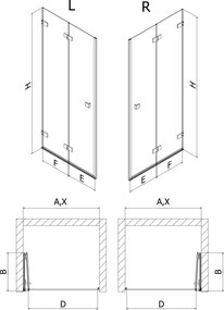 Mexen Lunar-F, pravé skládací sprchové dveře 65 cm, 8mm čiré sklo, měděný matný profil, 836-065-000-65-00-P