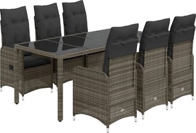 7dílný zahradní bistro set s poduškami šedý polyratan 3277037