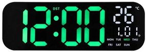 JVD Digitální černé nástěnné hodiny s LED zelenými číslicemi JVD DH9016.2