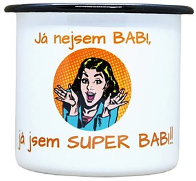 Super plecháček Smaltovaný hrnek plecháček s potiskem super babi Objem: 330 ml