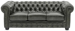 furniture-nabytek.cz - Masivní třímístná pohovka Chesterfield z pravé kůže, zelená – 200×90×72 cm