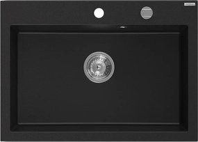 Mexen Elix granitový dřez 1-komorový 700 x 500 mm, černý, sifon chrom - 6526701005-77