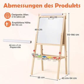 Costway 3 v 1 Dětská tabule s magnetickou tabulí a papírová role