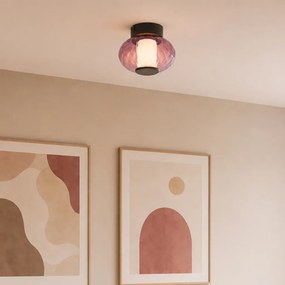 Designové stropní svítidlo černé 18cm s fialovým sklem, vč. LED s 3-stupňovým stmíváním - Margherite