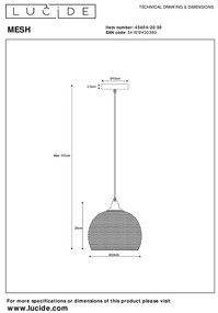 LUCIDE Závěsné svítidlo MESH  průměr 22 cm - 1xE27 - Black