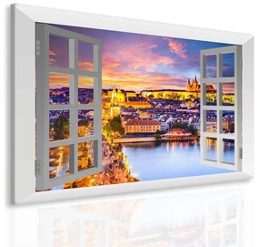 Malvis ® Obraz večerní Praha za oknem Velikost: 150x130 cm