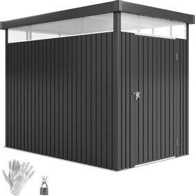 Zahradní kůlna Outsunny 4m² z pozinkované oceli s odvodňovacími otvory a čistými akrylovými okny, úložiště nářadí s plisovanou střechou, zamykací dveř