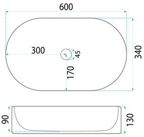 Rea Vanda, umyvadlo na desku 600x340x130mm, bílá lesklá, REA-U6526