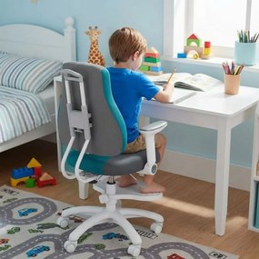 Dětská rostoucí židle Neoseat KINDER WHITE PLUS — látka, šedá / tyrkysová