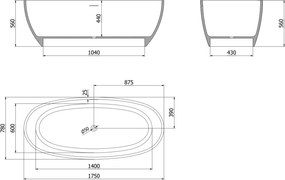 Mexen Torino, volně stojící vana z konglomerátu 175 x 78 cm, bílá matná, 57271557800