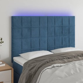 Čelo postele s LED tmavě modré 144x5x118/128 cm samet 3122476