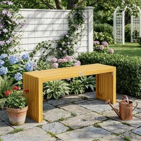 Outsunny zahradní lavička ze dřeva, pro 2 osoby, 110 cm, s latkovým sedákem, nosnost 240 kg, pro terasu, verandu, park, přírodní