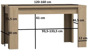 Jídelní stůl rozkládací KORA 120x80 jasan bílý