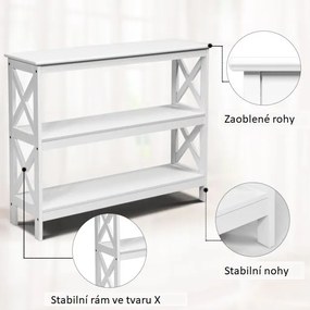 Costway Regál dřevěný se 3 policemi, bílý, 100 x 33 x 80 cm HW65762WH